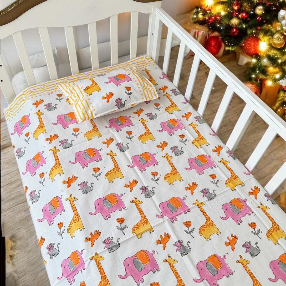 Cot Sheet- Animals Blockprint Cotton -Cot Size (60-40 inches) – Kapaas ...