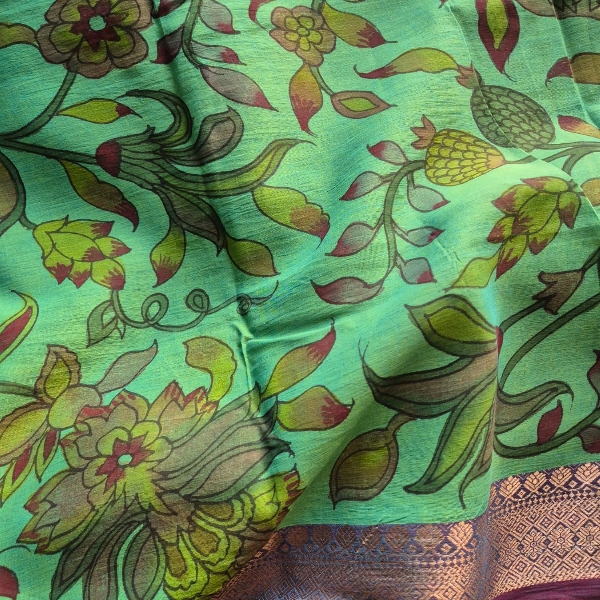 Rustica Bloom Cotton Kalamkari Saree – Kapaas Katha