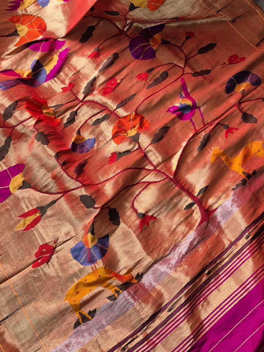 Vanshika Vana Handloom Pure Tissue Silk Paithani Dupatta – Kapaas Katha